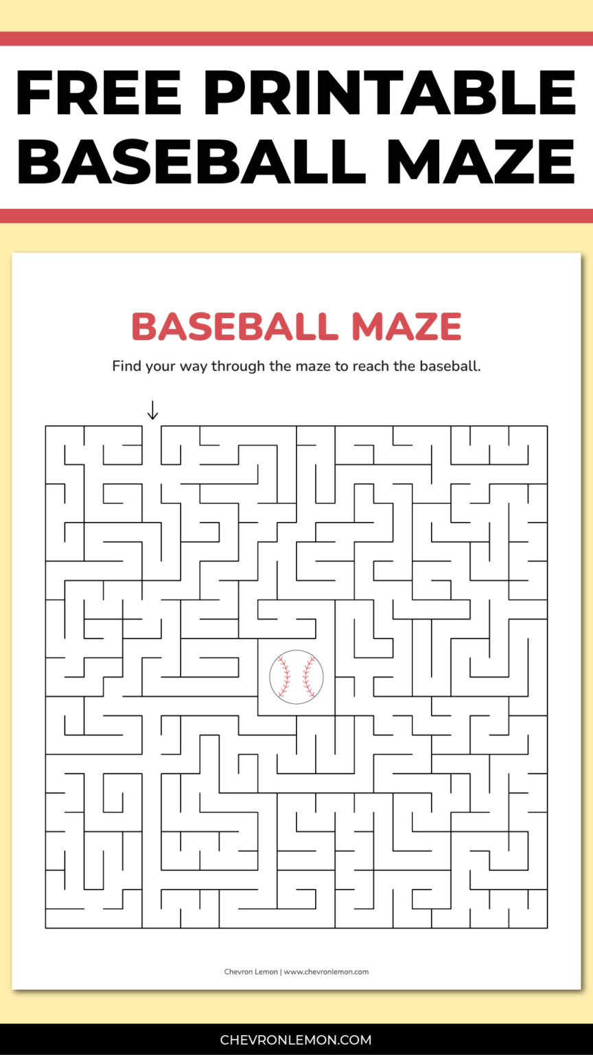 Printable baseball maze - Chevron Lemon