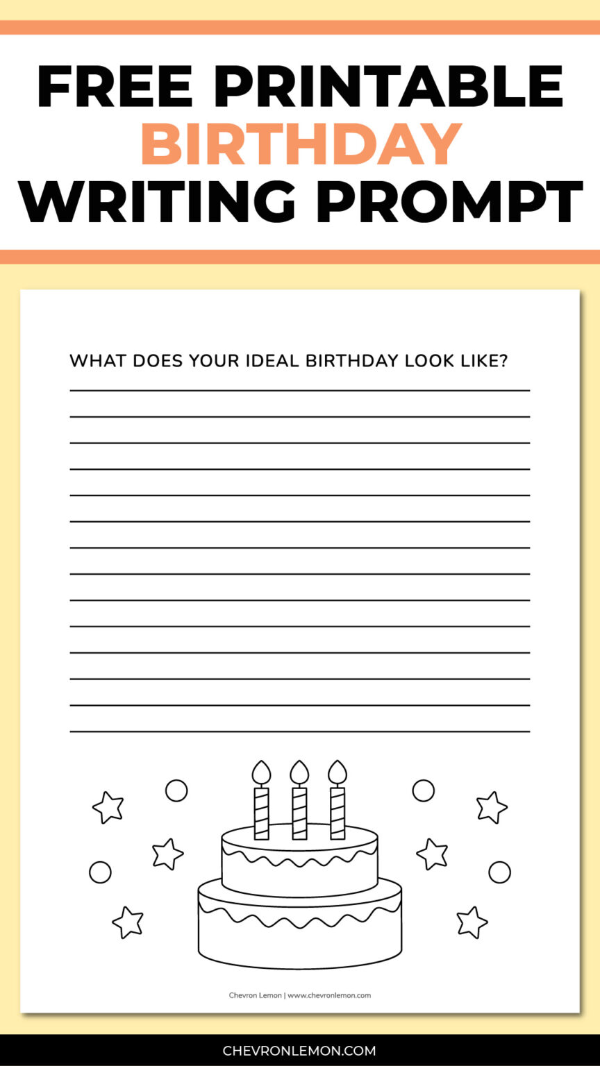 Printable birthday writing prompt - Chevron Lemon