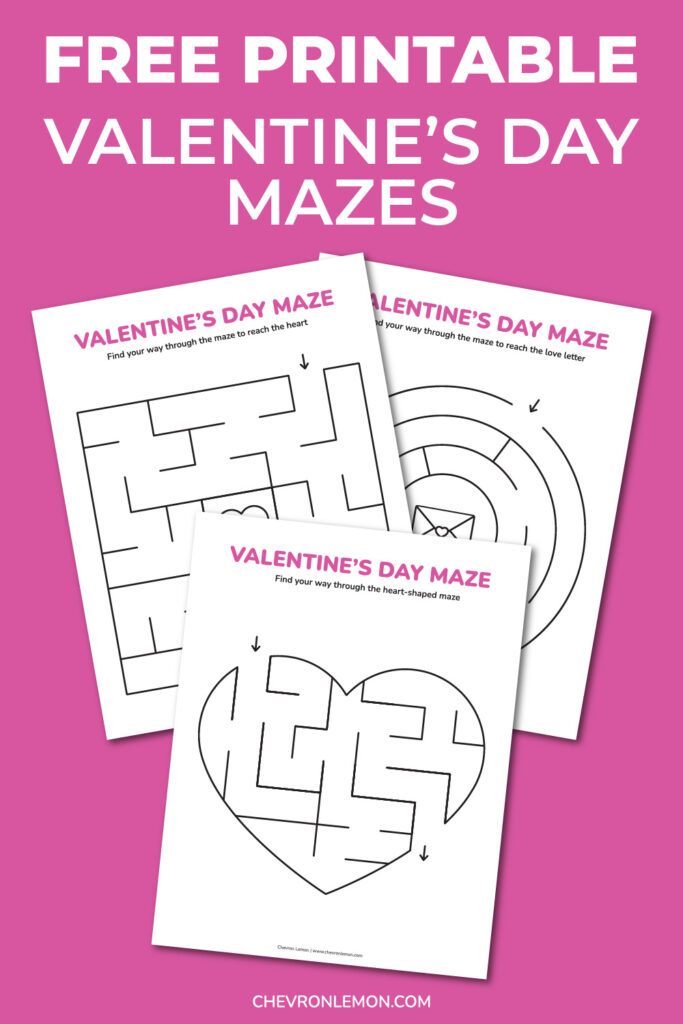 Printable easy Valentine's Day mazes - Chevron Lemon