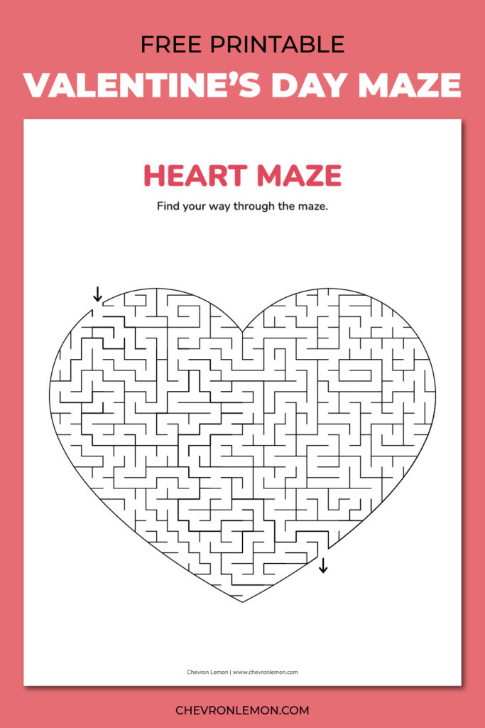 Printable heart maze - Chevron Lemon