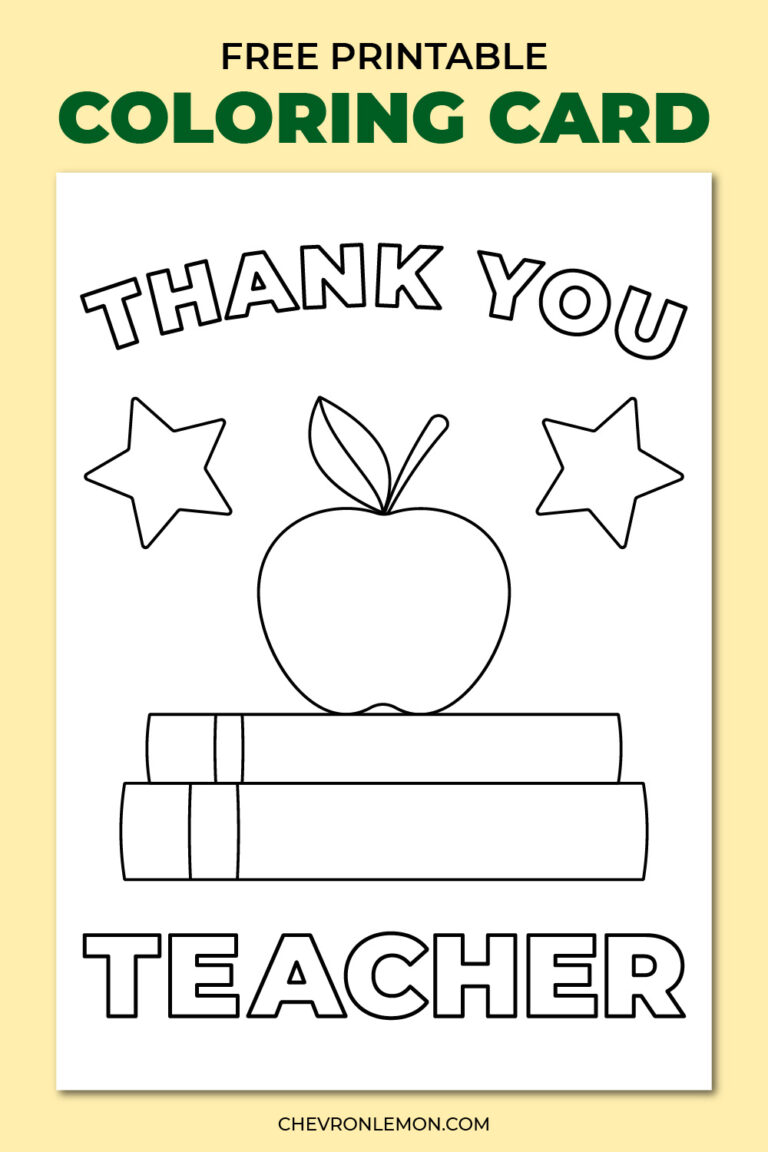 Printable Thank You Teacher coloring card - Chevron Lemon