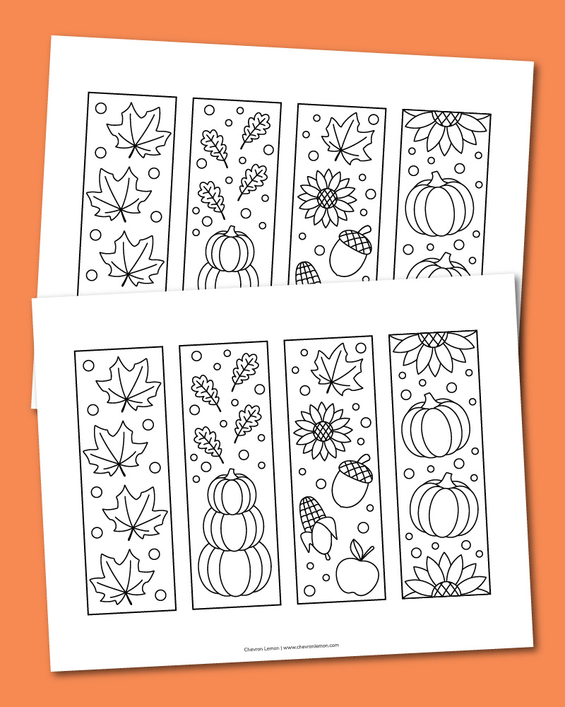 Printable fall coloring bookmarks - Chevron Lemon