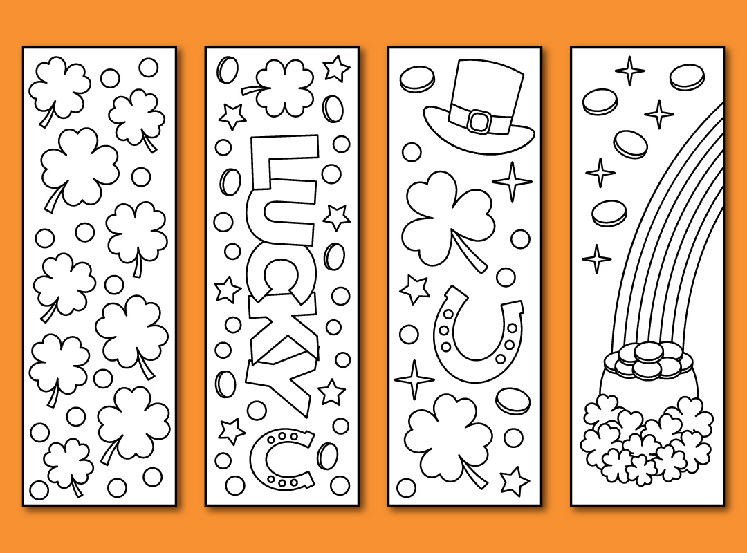 Printable St. Patrick's Day coloring bookmarks - Chevron Lemon