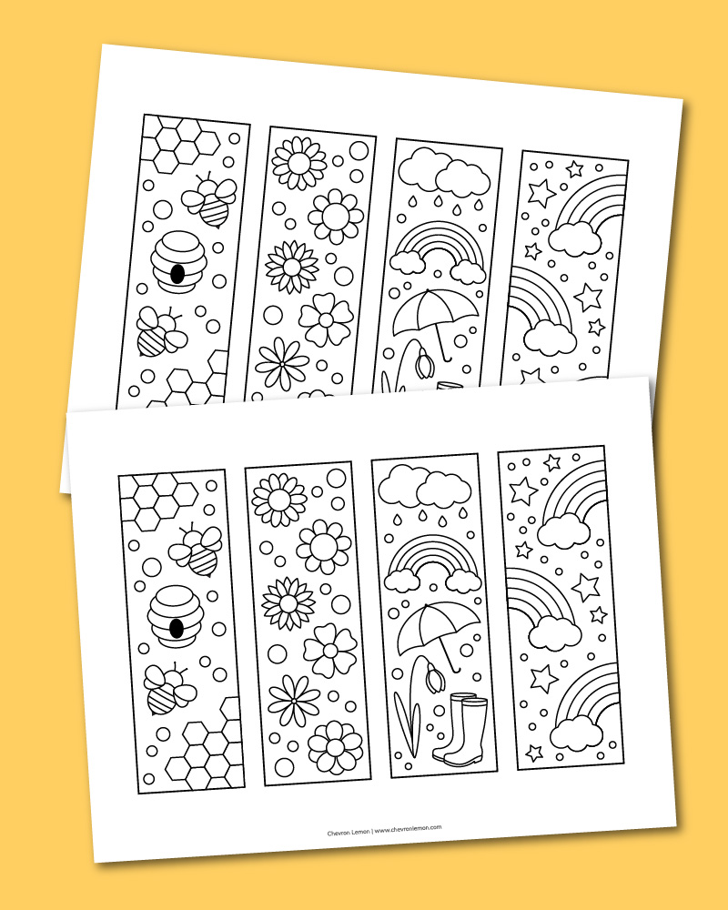 Printable spring coloring bookmarks - Chevron Lemon
