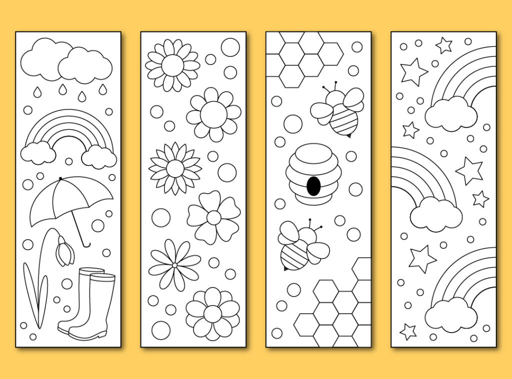 Printable spring coloring bookmarks - Chevron Lemon